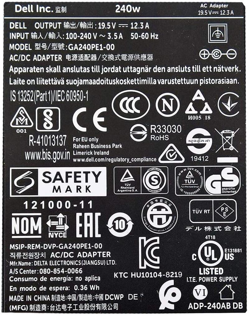Dell DA240PM190 0CTX6T CTX6T charger power supply 240w